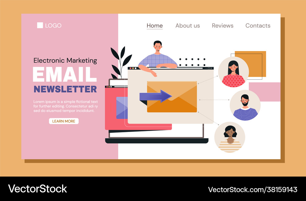 Young male character is working as email Vector Image