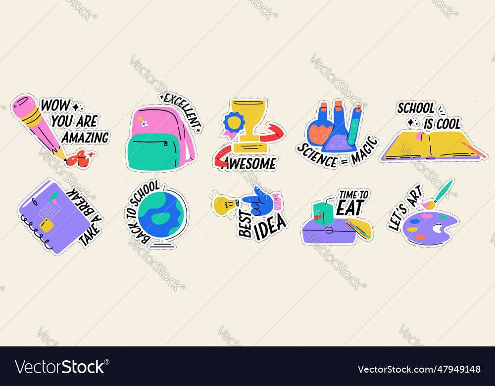 A set of modern back-to-school-themed stickers Vector Image