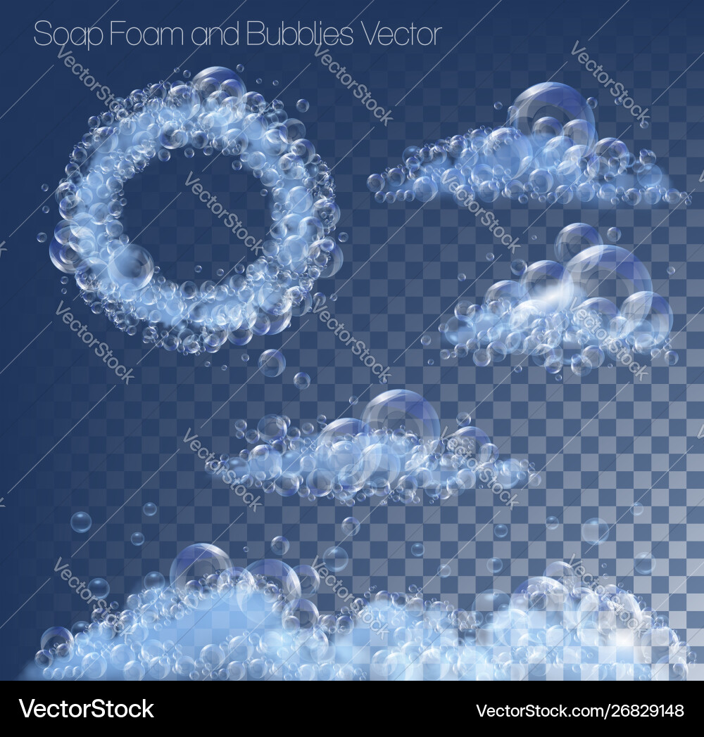 Big collection with soap foam and bubbles Vector Image