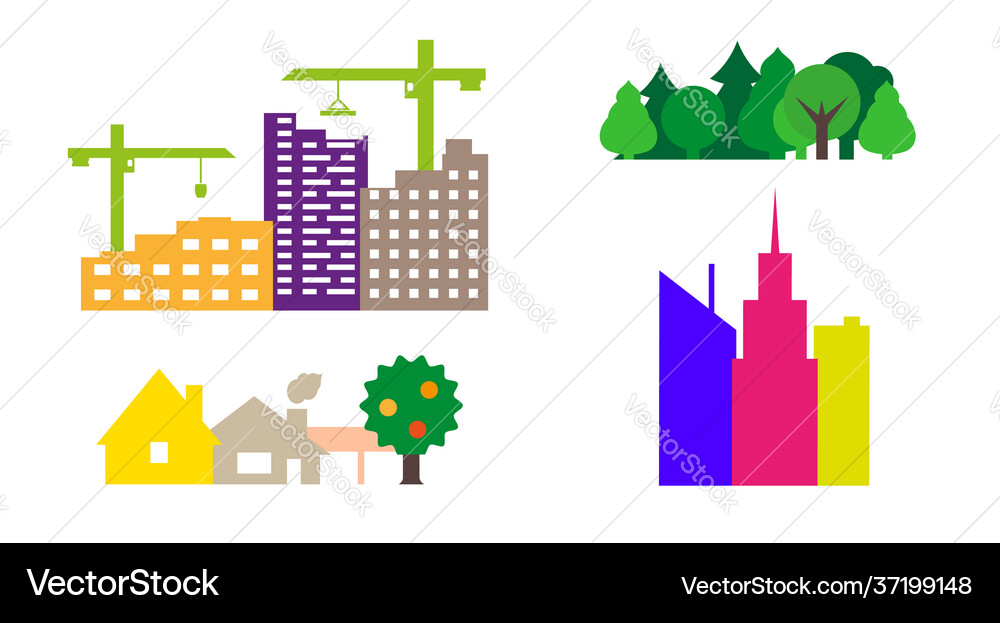Construction apartment buildings park village Vector Image