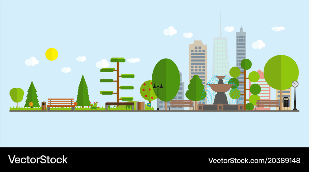 Flat cartoon style urban landscape Royalty Free Vector Image