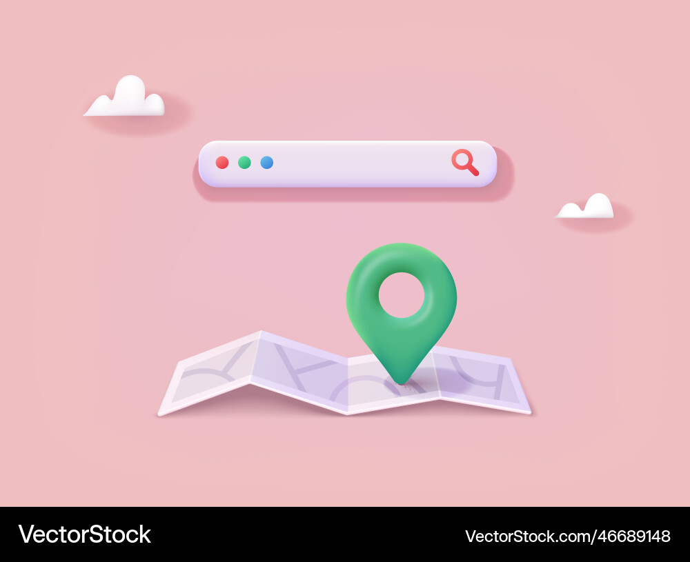 Location folded paper map search bar and pin Vector Image