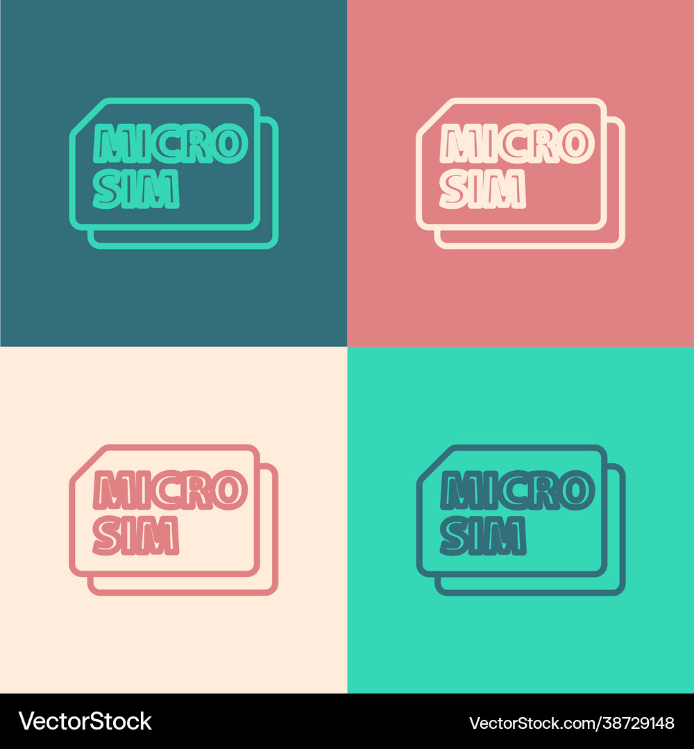 Pop art line micro sim card icon isolated on color