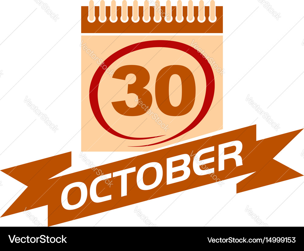 30 october calendar with ribbon Royalty Free Vector Image