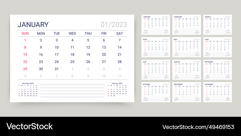 Calendar 2023 year table planner template desk Vector Image