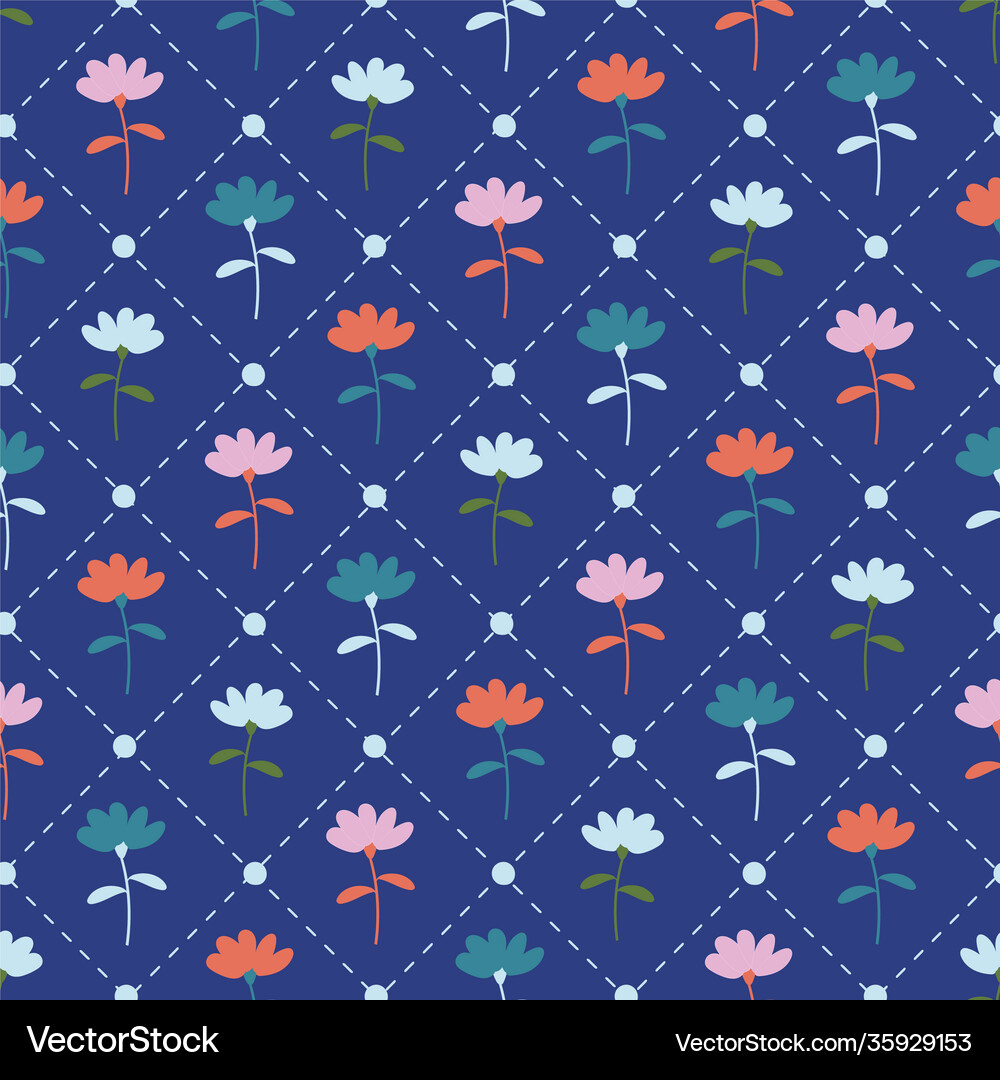 Colorful navy blue floral seamless pattern Vector Image