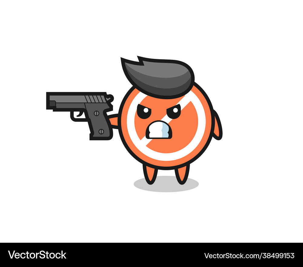 Cute stop sign character shoot with a gun Vector Image