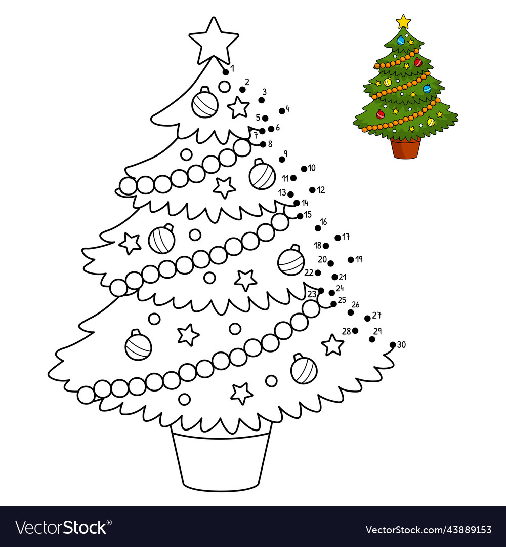 Dot to christmas tree isolated coloring page Vector Image