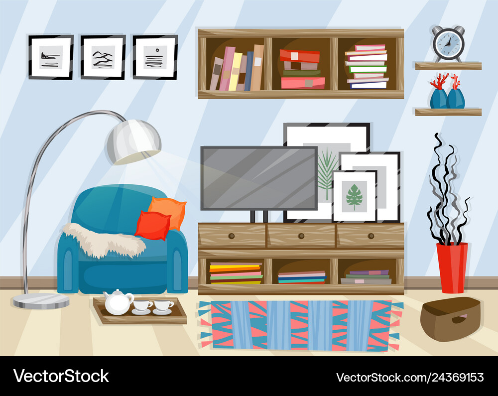 Living room interior in flat style Royalty Free Vector Image
