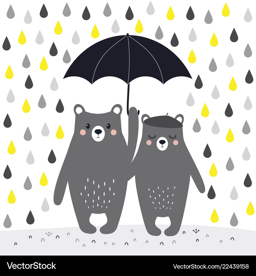 Cartoon bears with umbrella Royalty Free Vector Image