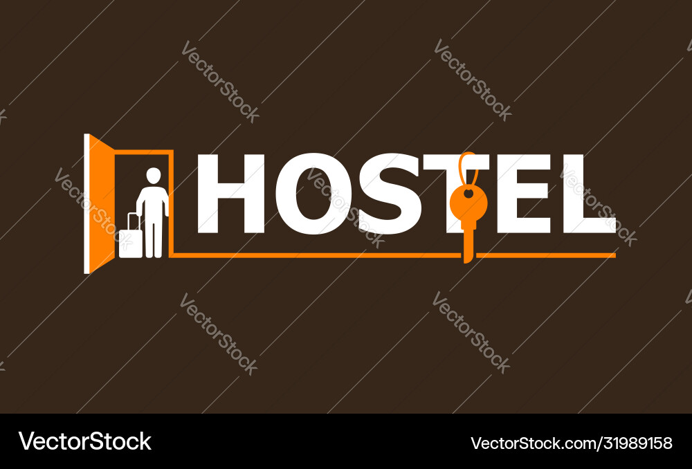 Hostel signboard with on dark brown background Vector Image