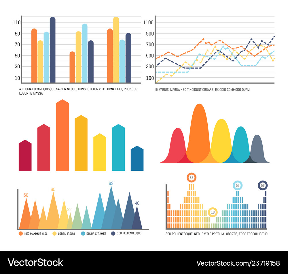 Infographics and charts with lines graphics set Vector Image