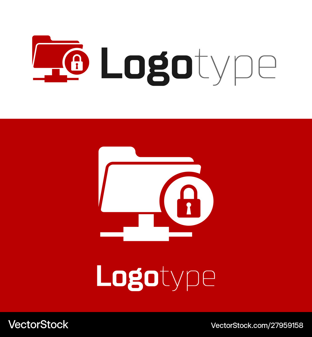 Red ftp folder and lock icon isolated on white Vector Image