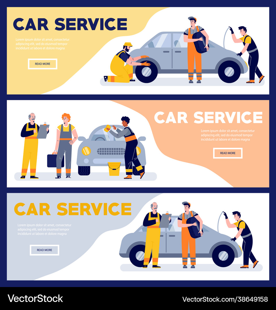 Set car service scene templates tire workshop Vector Image