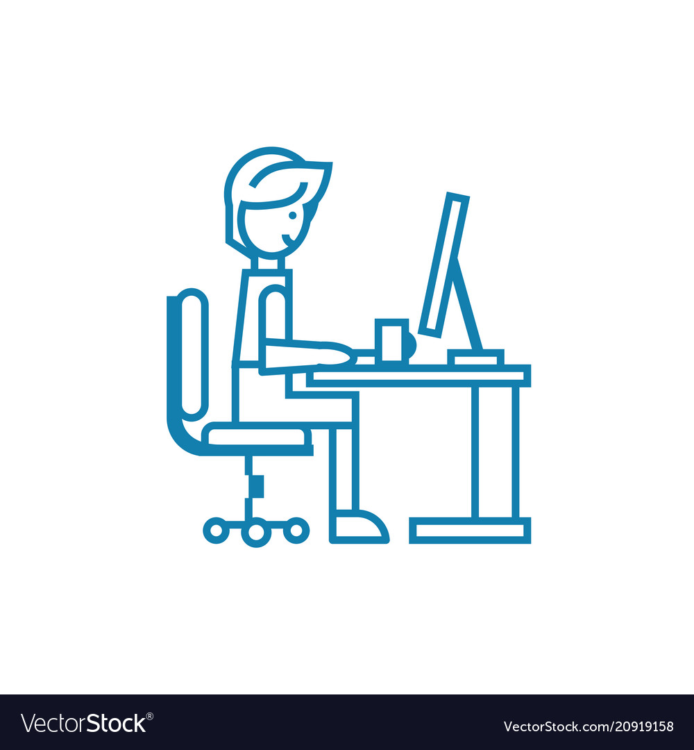 Work at the computer linear icon concept Vector Image