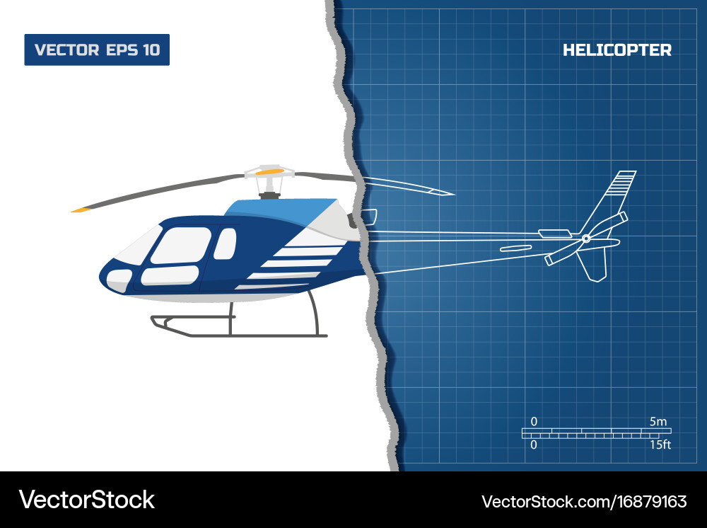 Engineering blueprint of helicopter Royalty Free Vector