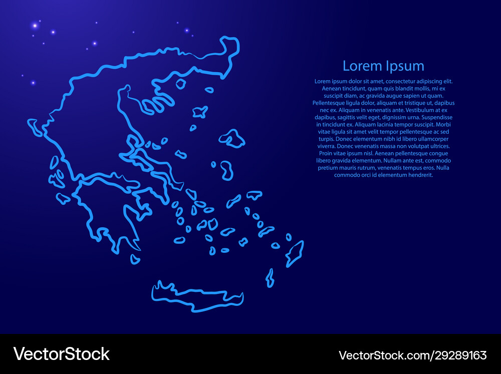 Greece map from contour blue brush lines Vector Image