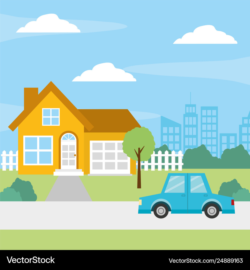 House car street Royalty Free Vector Image - VectorStock