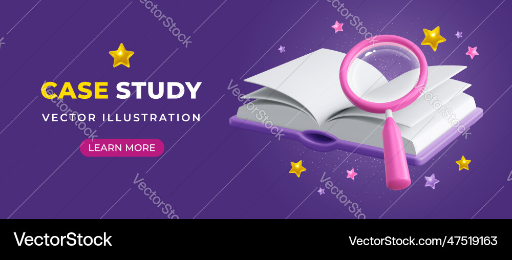 Magnifying glass and open book banner Royalty Free Vector