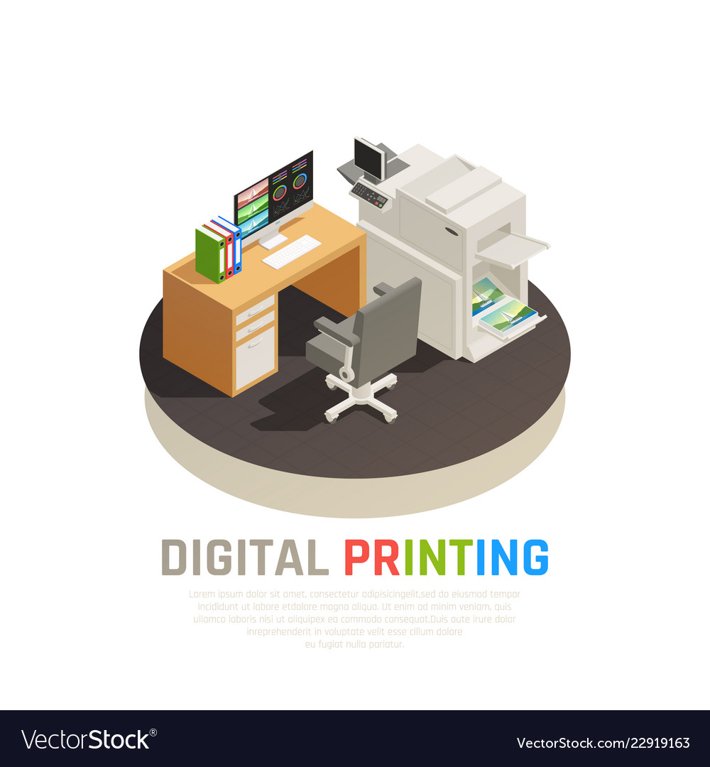 Printing house isometric composition Royalty Free Vector