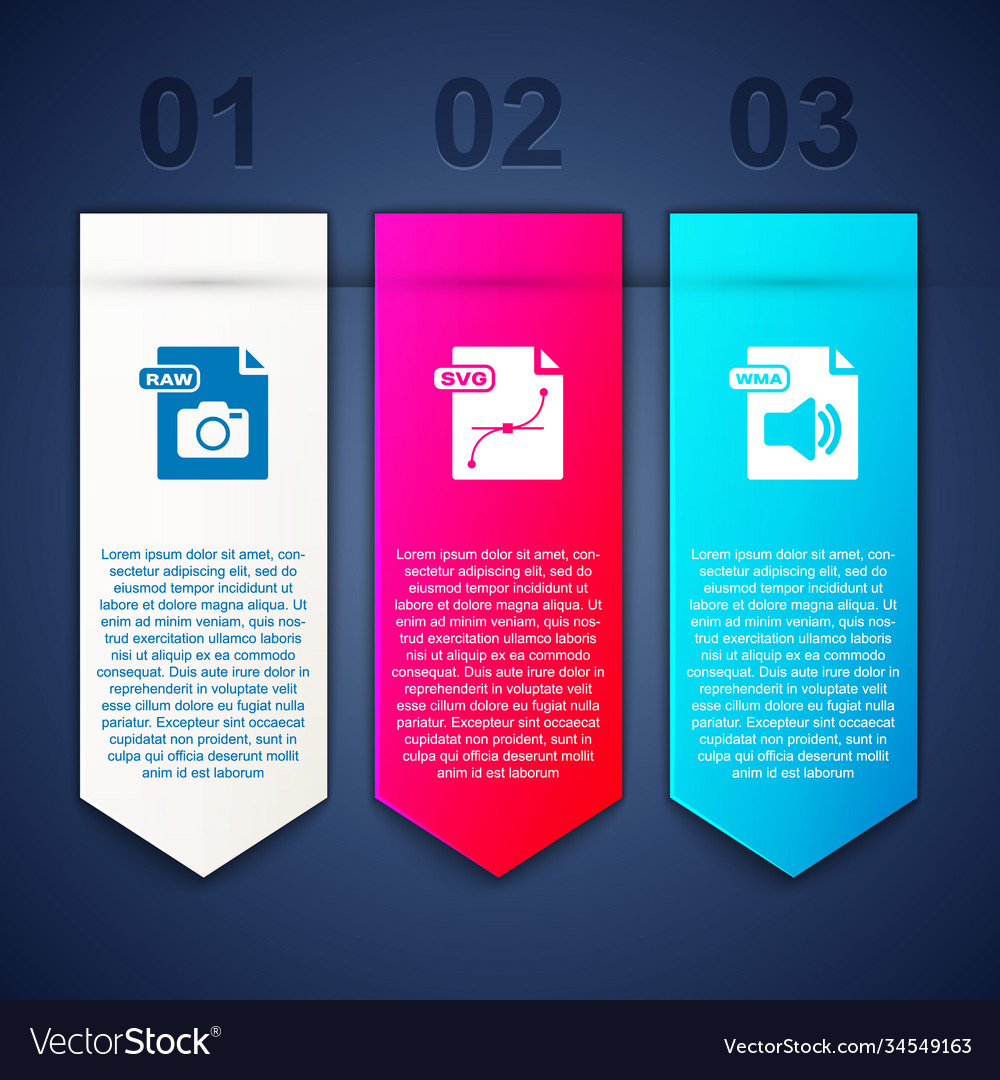 Set raw file document svg and wma business Vector Image