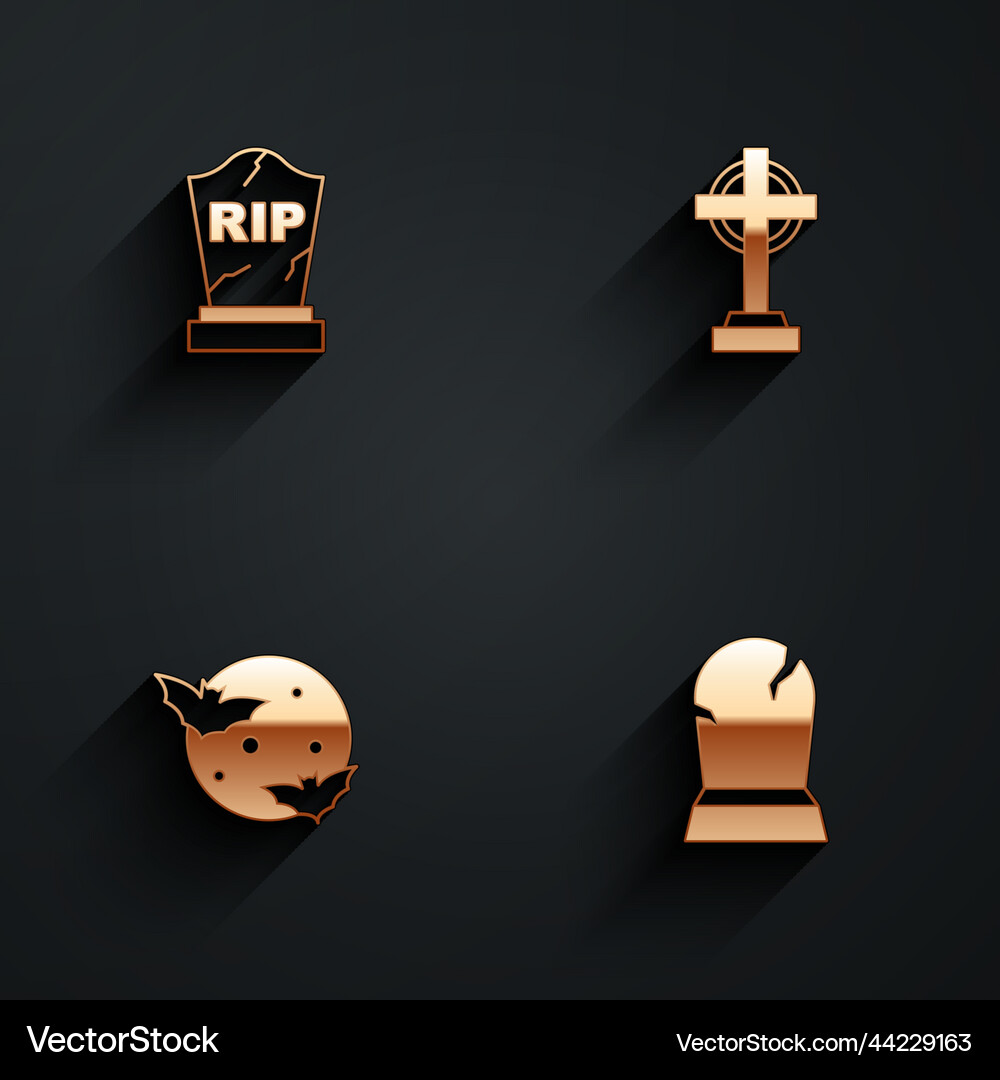 Set tombstone with rip written cross moon Vector Image