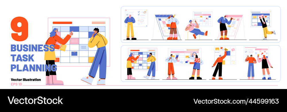 Tasks schedule set with business people planning Vector Image