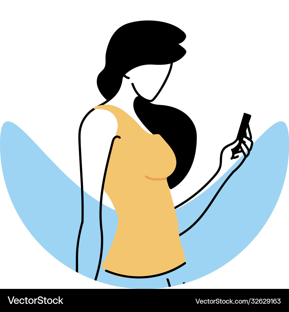 Young woman checking cell phone Royalty Free Vector Image