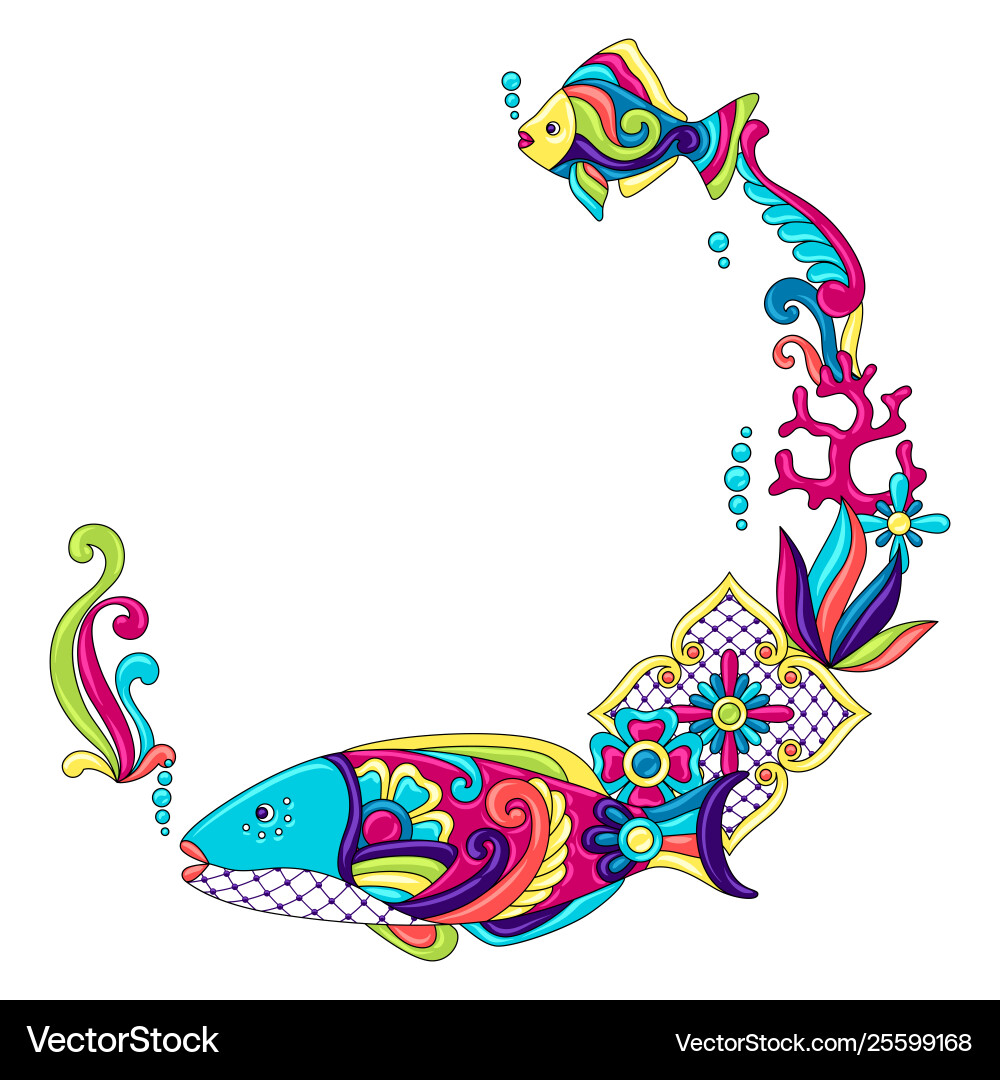 Decorative frame with fishes mexican ceramic cute Vector Image