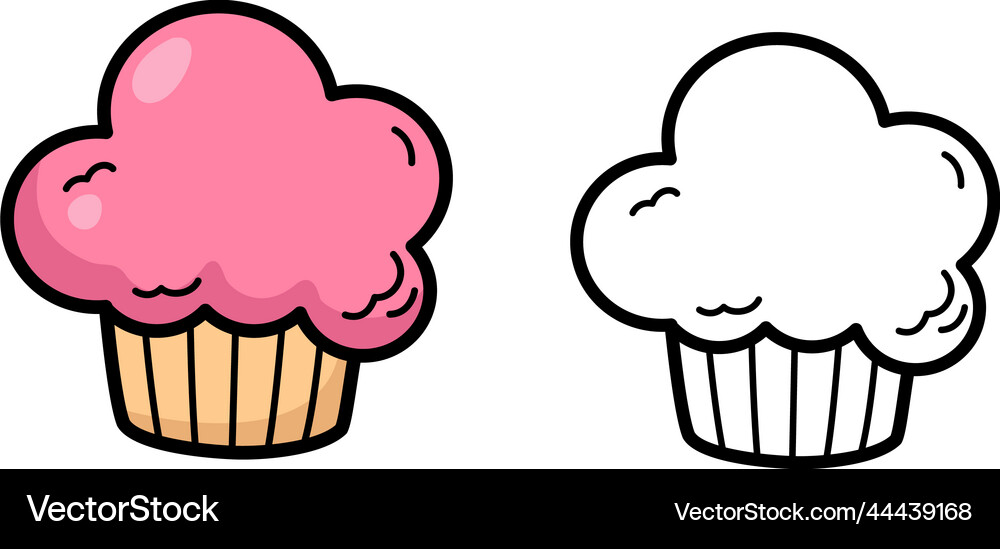 Isolated colorful and black white cupcake Vector Image