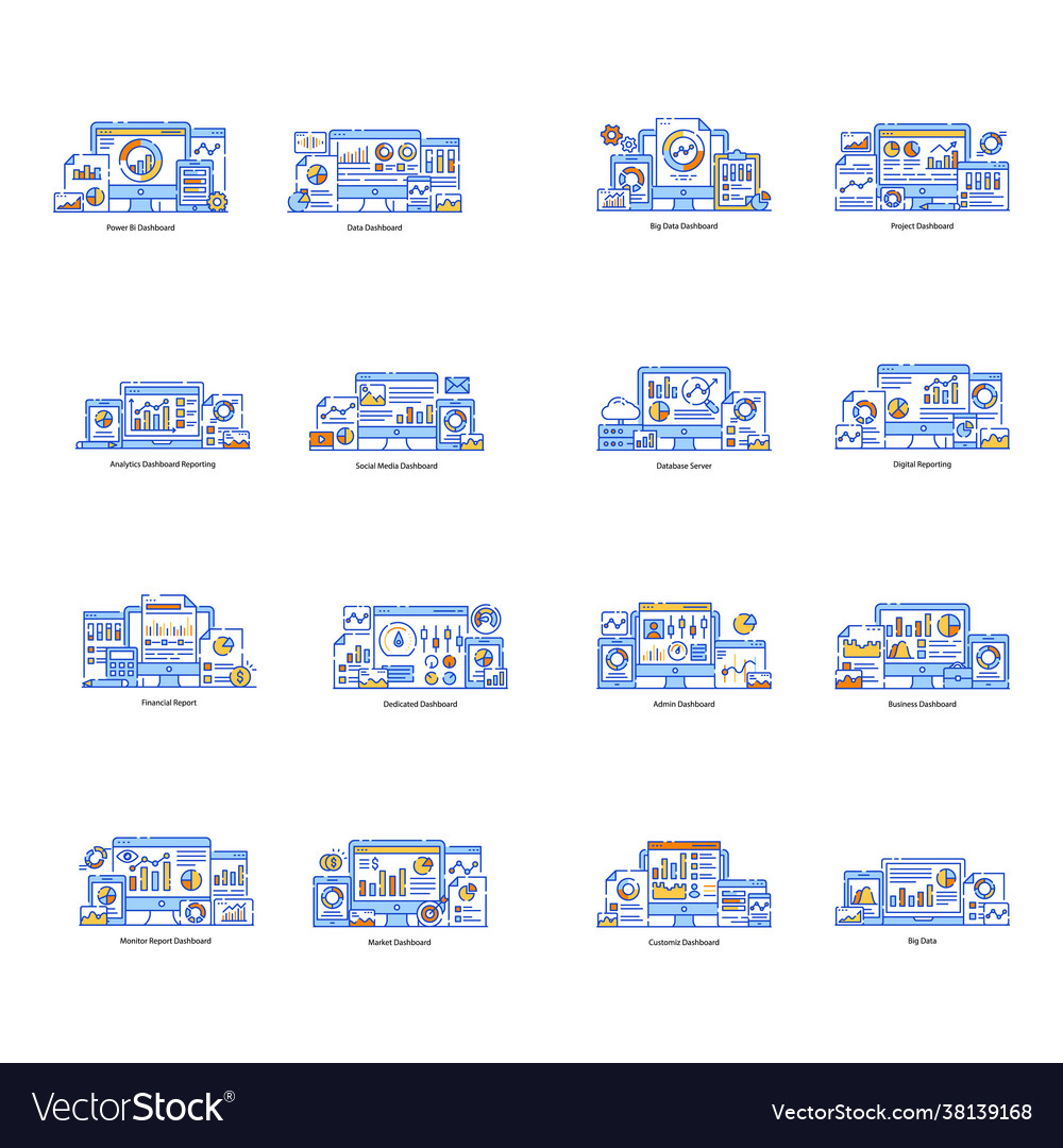 Pack statistics and data dashboard flat Royalty Free Vector