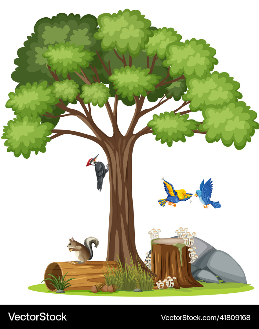 Scene with birds flying by the tree Royalty Free Vector