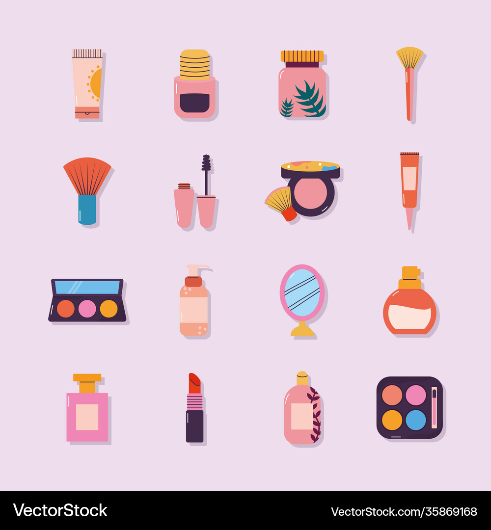 Set makeup icons on a light purple background Vector Image