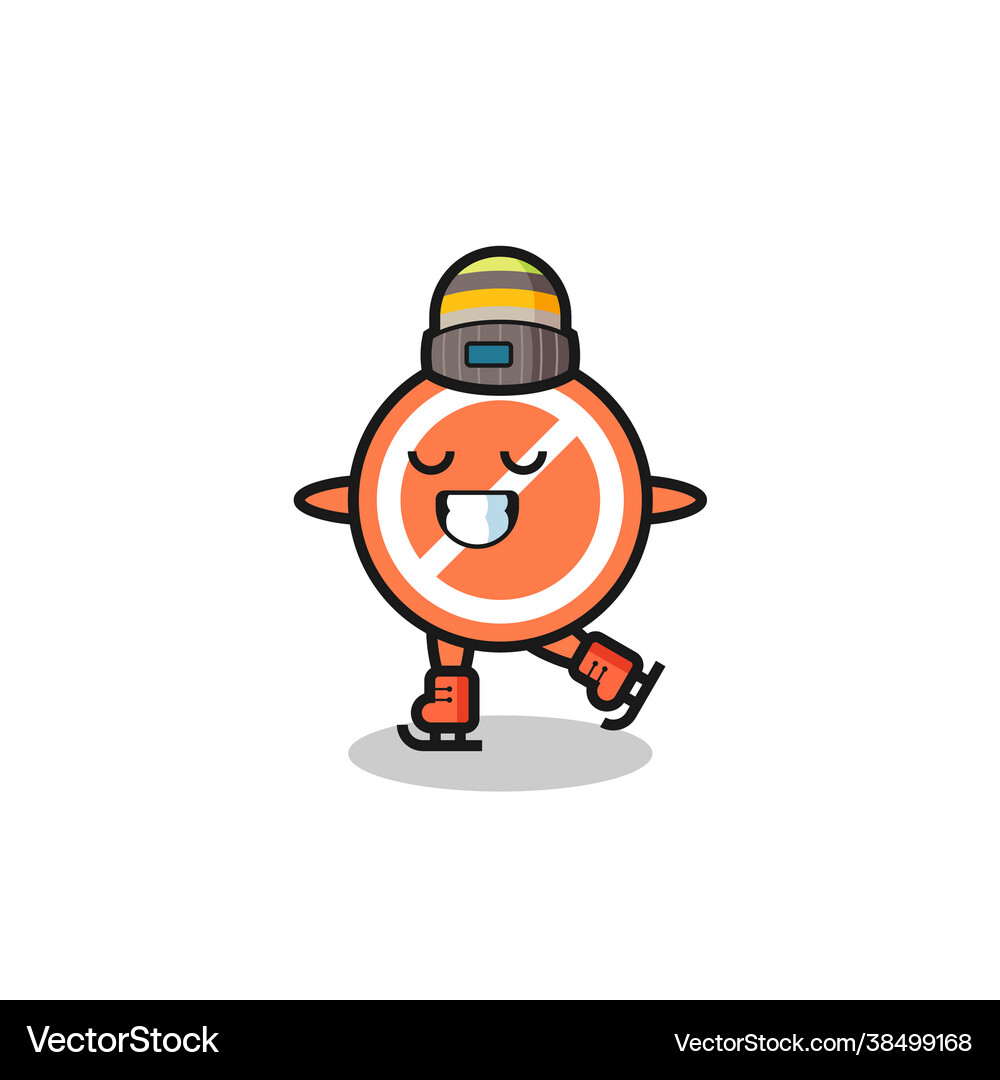 Stop sign cartoon as an ice skating player doing Vector Image