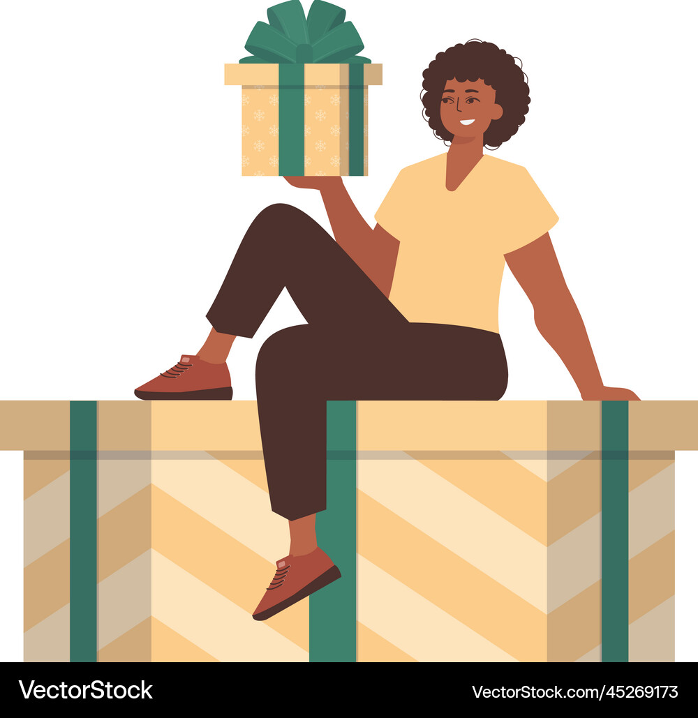 A man is sitting on gift modern character style Vector Image