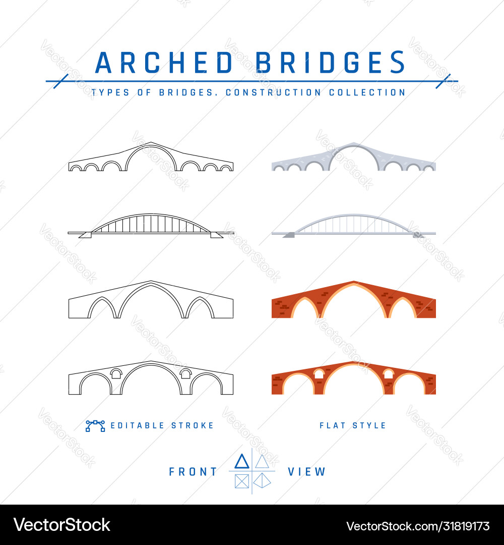 Arched bridges icons in flat style Royalty Free Vector Image