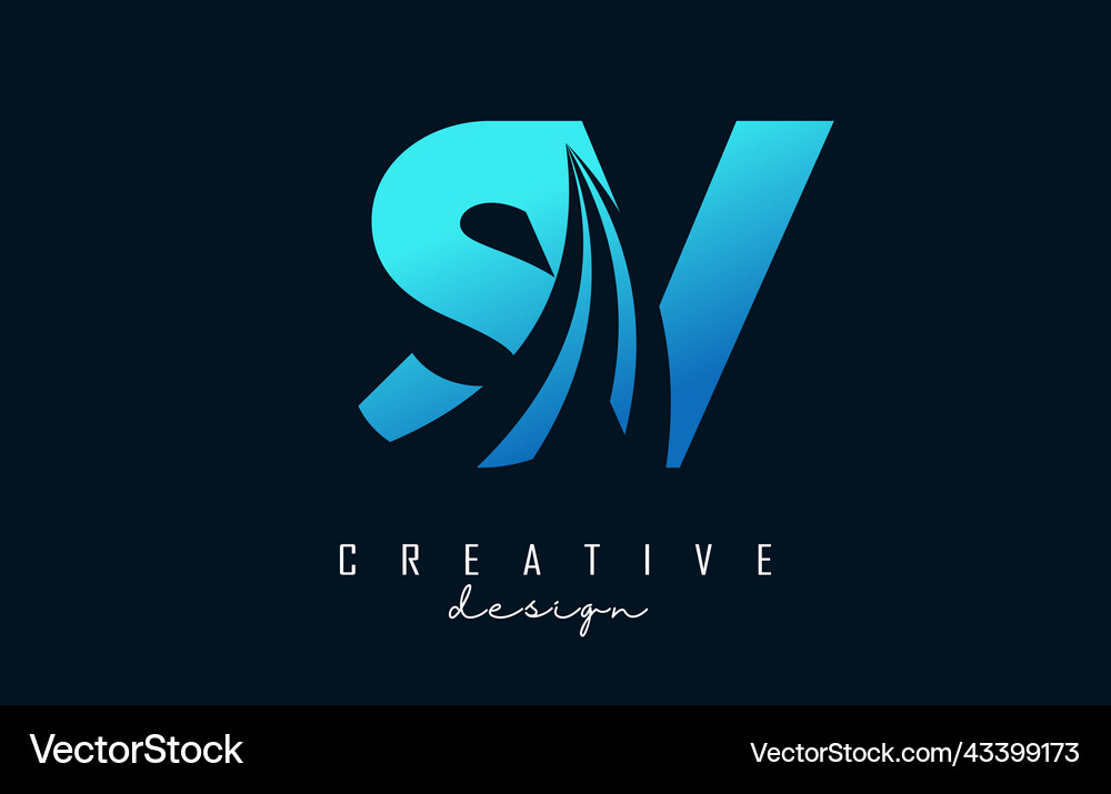 Creative blue letters sv s v logo with leading Vector Image