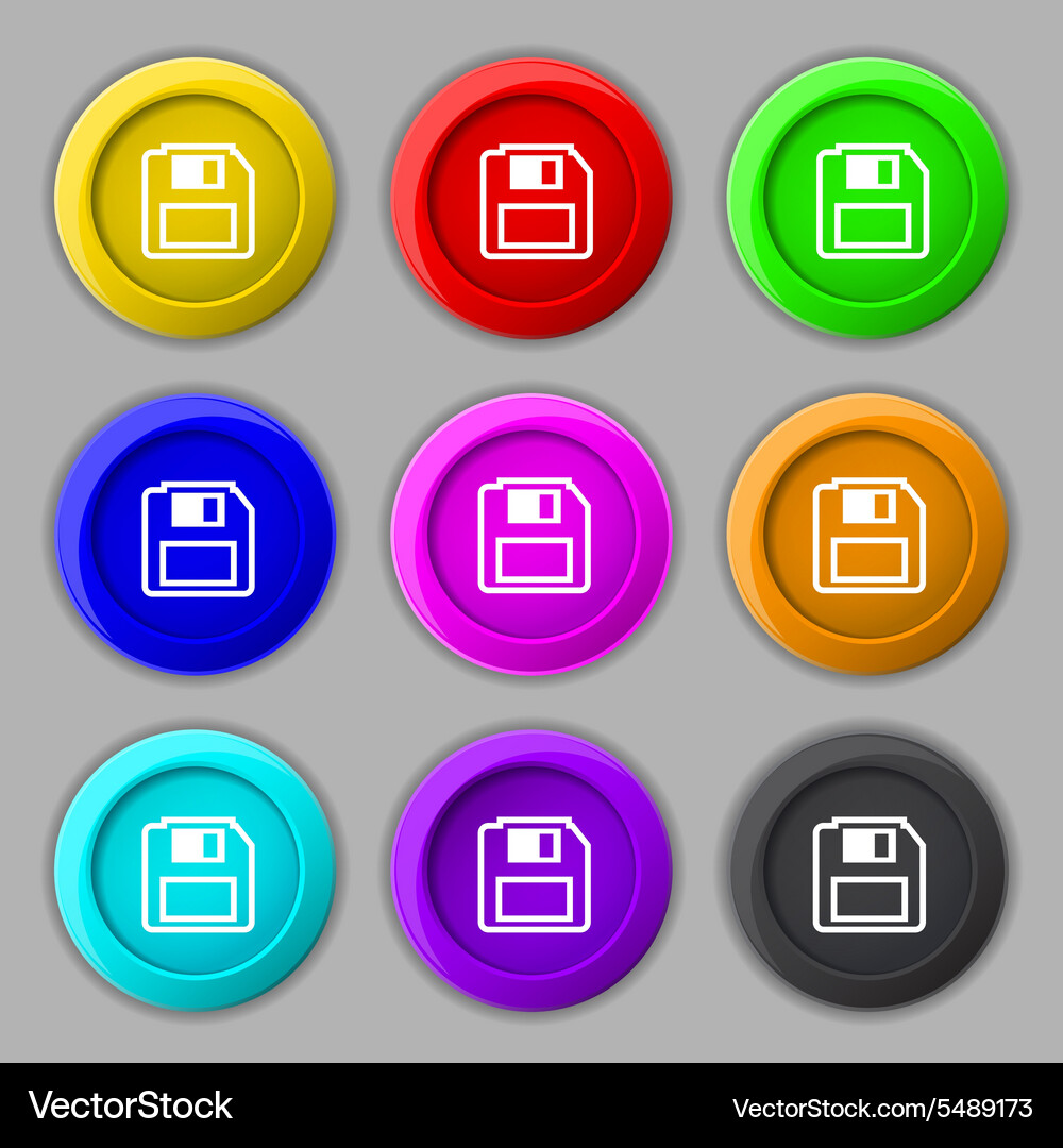 Floppy disk icon sign symbol on nine round Vector Image