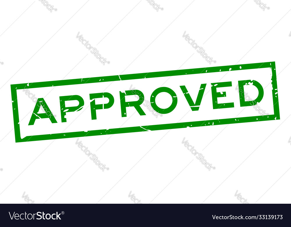 Grunge green approved wording square rubber seal Vector Image