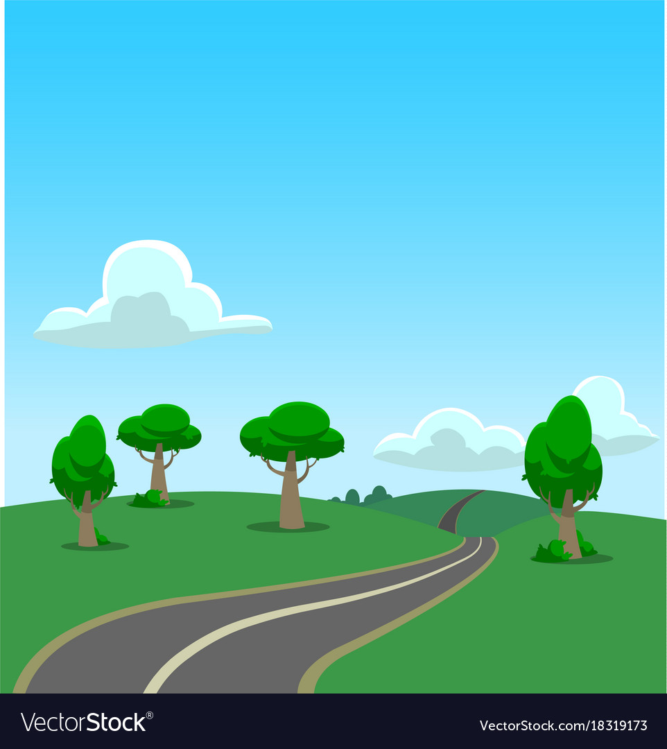 Highway cartoon trees Royalty Free Vector Image