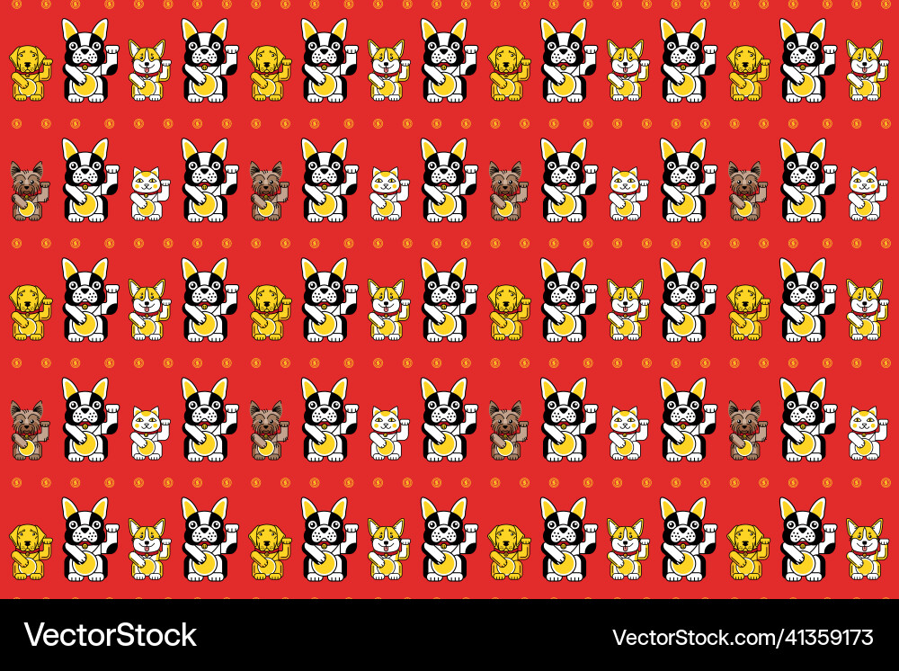 Lucky cat with bulldog bring good luck pattern Vector Image