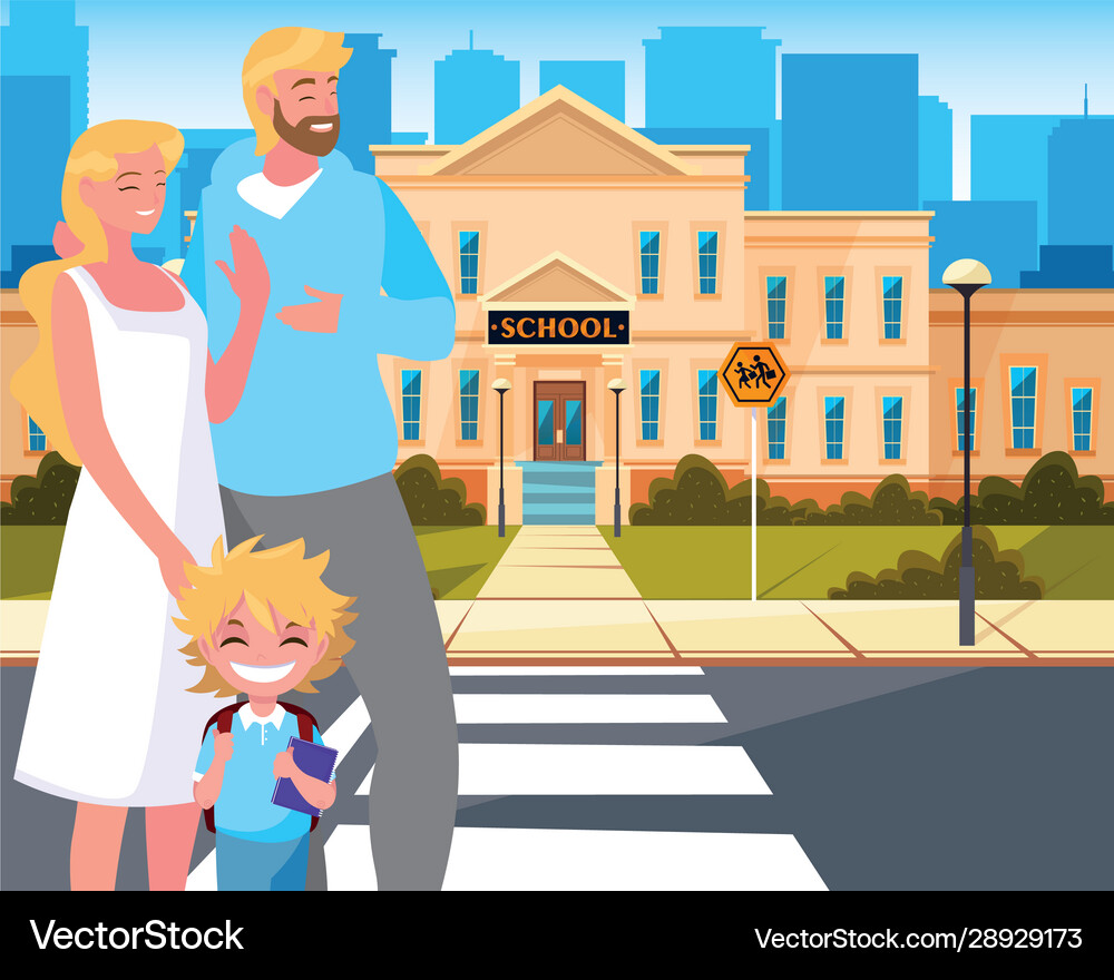 Parents with her student son back to school Vector Image