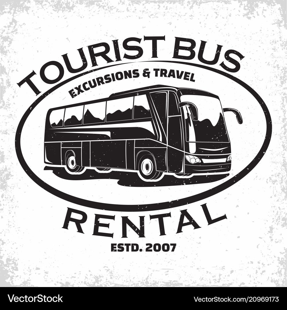 Travel bus vintage emblem Royalty Free Vector Image