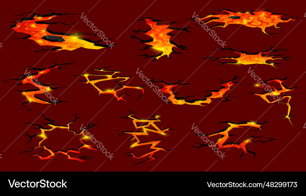 Volcano lava or magma fire ground cracks set Vector Image