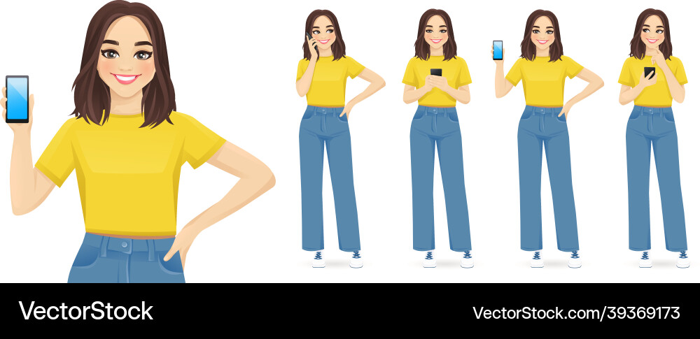 Woman with phone Royalty Free Vector Image - VectorStock
