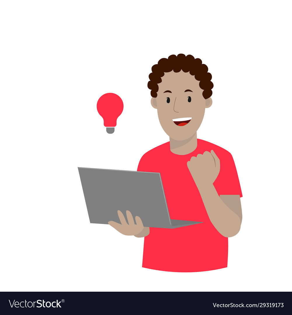 Young man sitting use laptop Royalty Free Vector Image