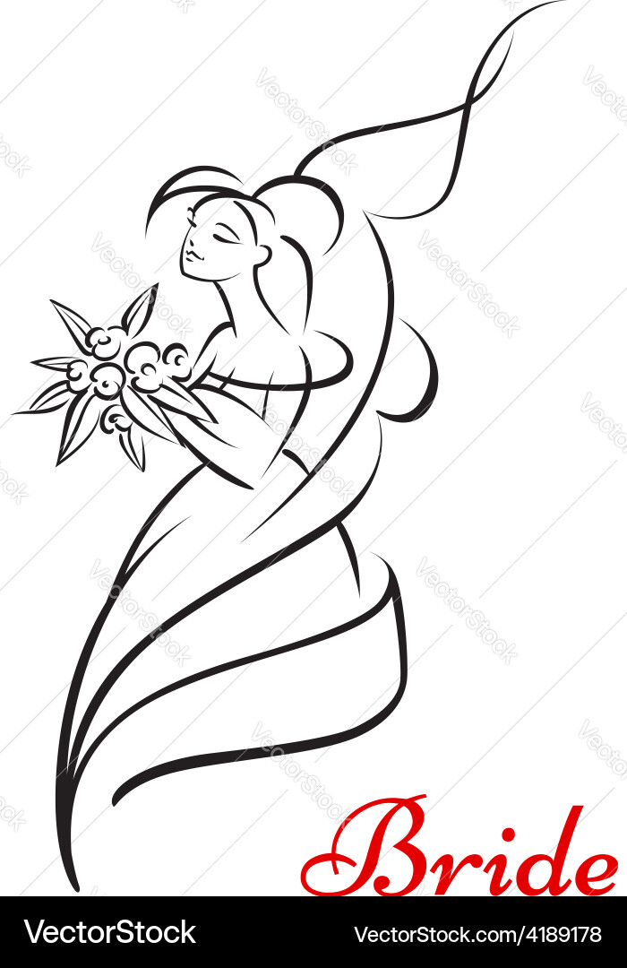 Beautiful bride holding flowers and smiling Vector Image