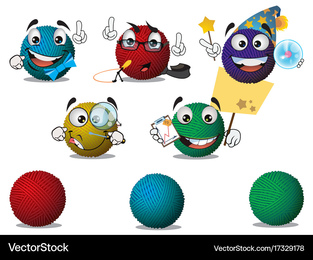 Cartoon character knitting ball Royalty Free Vector Image
