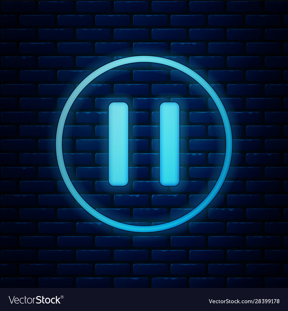 Glowing neon pause button icon isolated on brick Vector Image Glowing neon pause button icon isolated on brick Vector Image