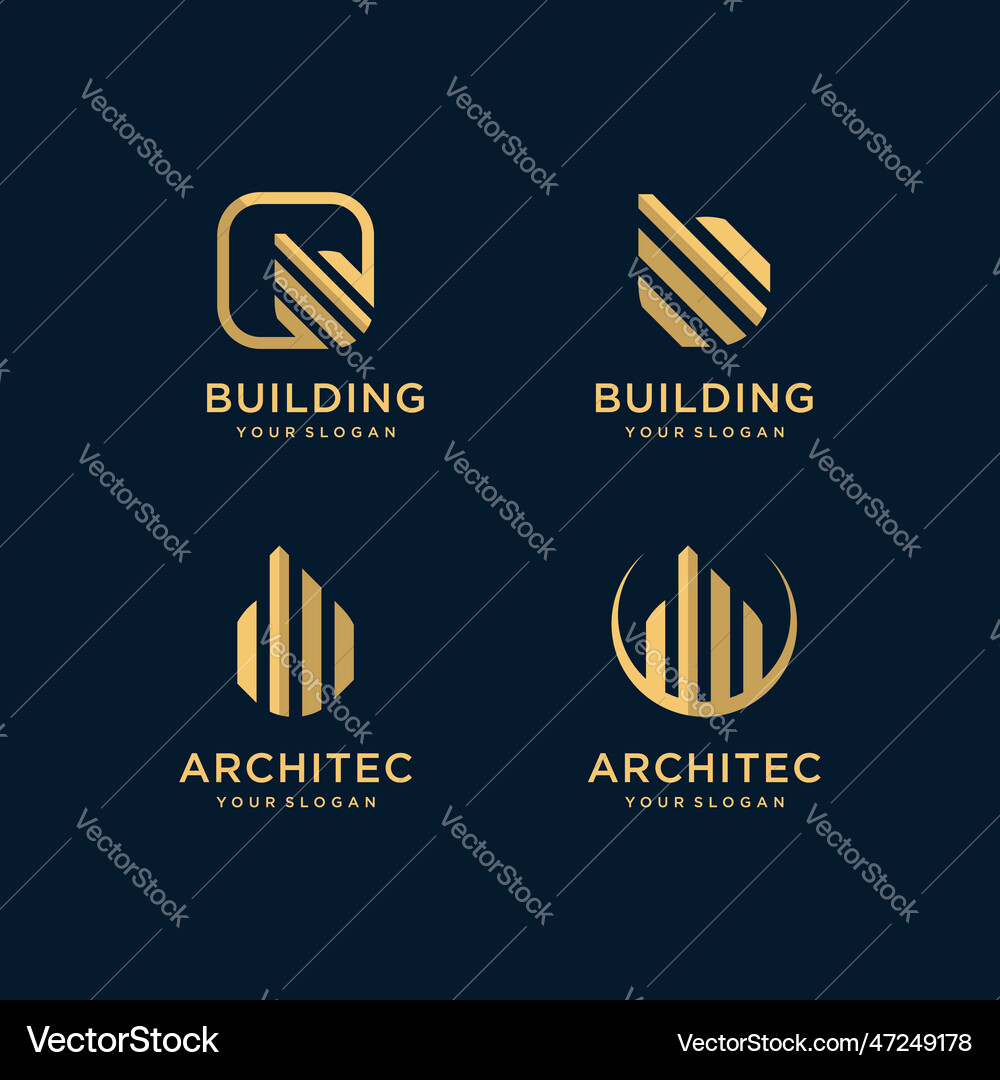 Gold building logo collection premium Royalty Free Vector